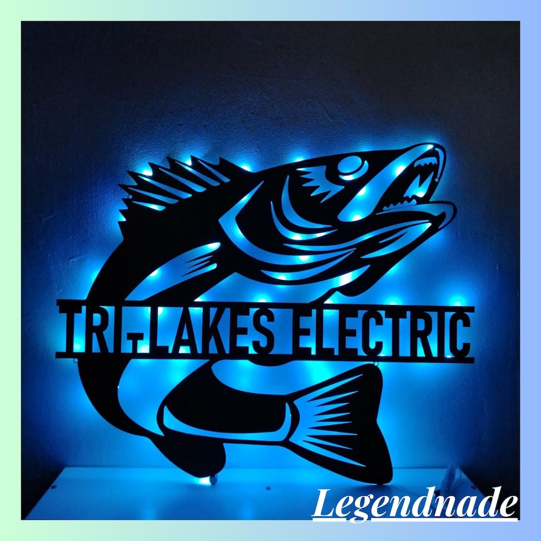 Personalized Walleye Fishing Metal Sign, Fisherman Name Metal Light ...