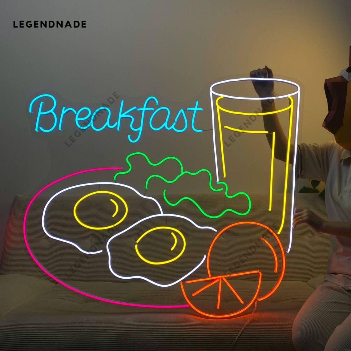 Breakfast Neon Sign, Fried Eggs With Orange Juice Led Sign, Fried Egg ...