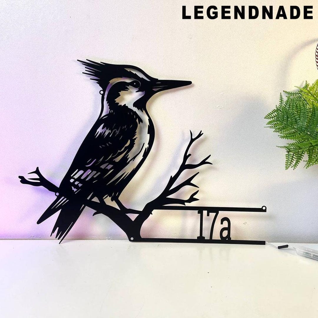 Woodpecker Metal House Number: House Address Sign, Bird Outdoor Sign ...