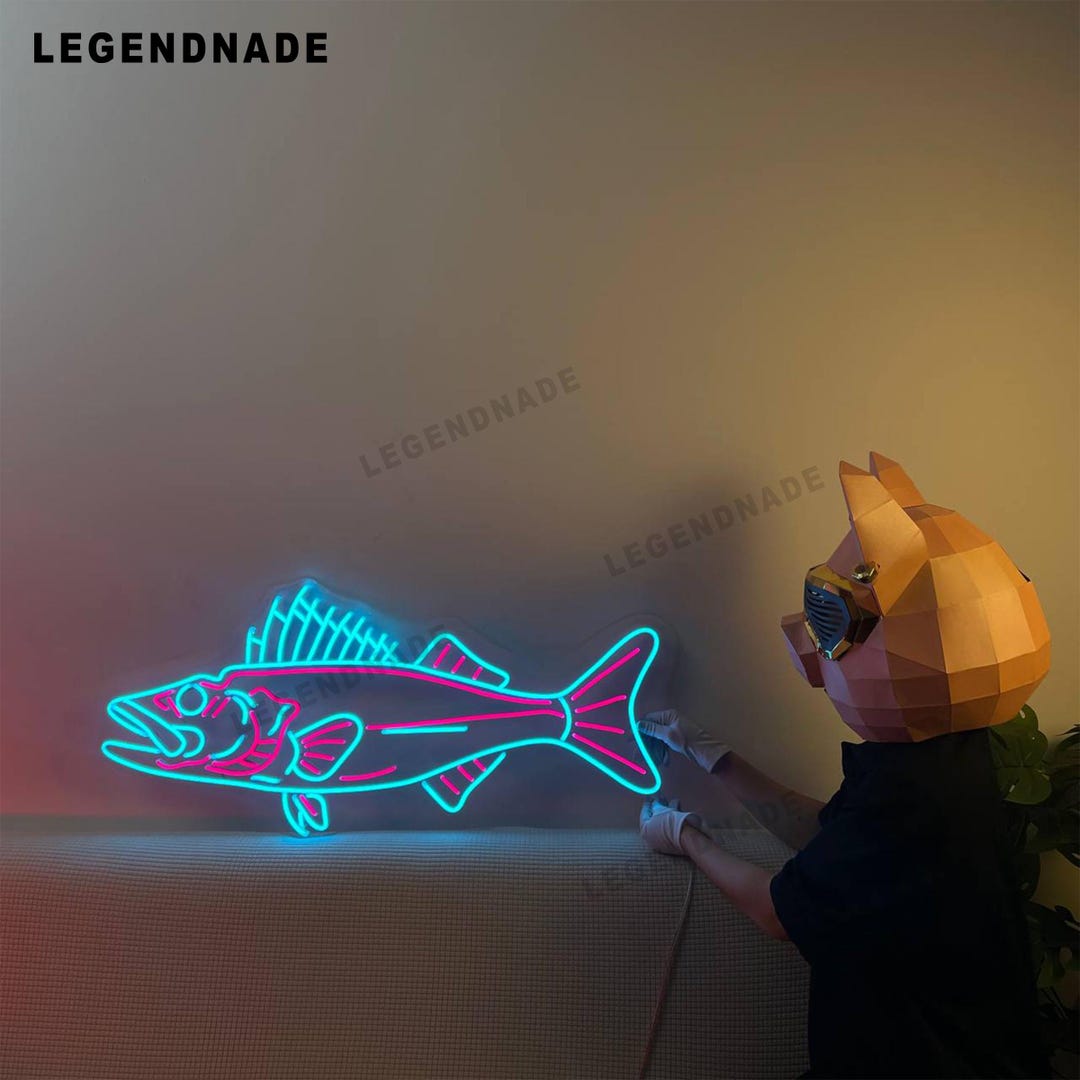 Walleye Fish Neon Sign, LED Wall Decor for Fishermen, Fishing Lodge ...