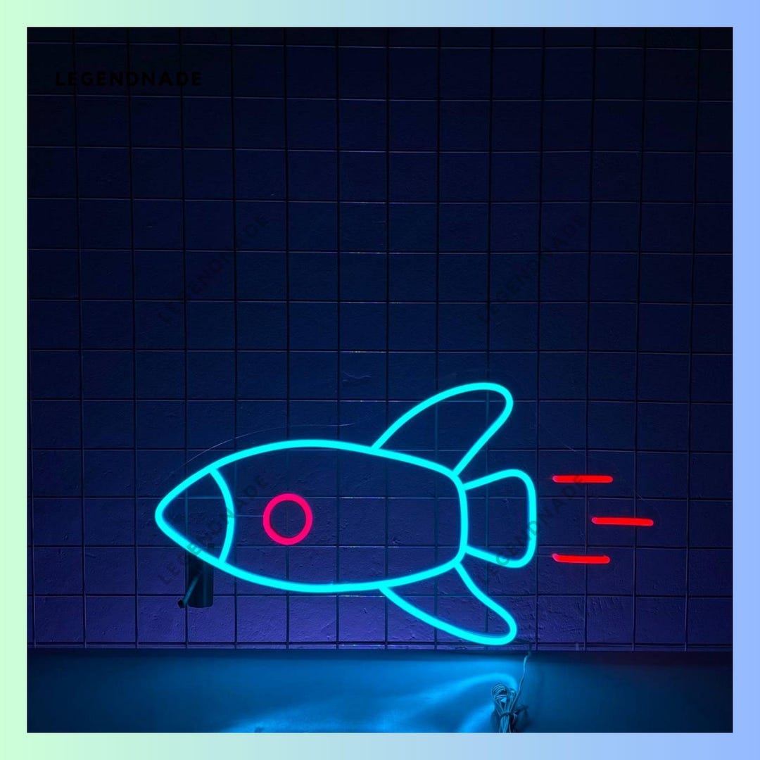 Rocket Neon Sign, Rocket Led Sign, Rocket Flying Led Light, Flying ...