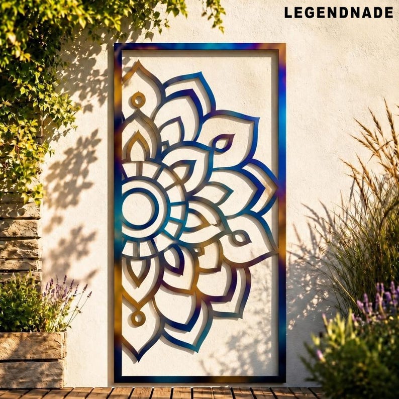 Mandala Metal Garden Panel, Zen Boho Decor, Lotus Flower Yard Art ...