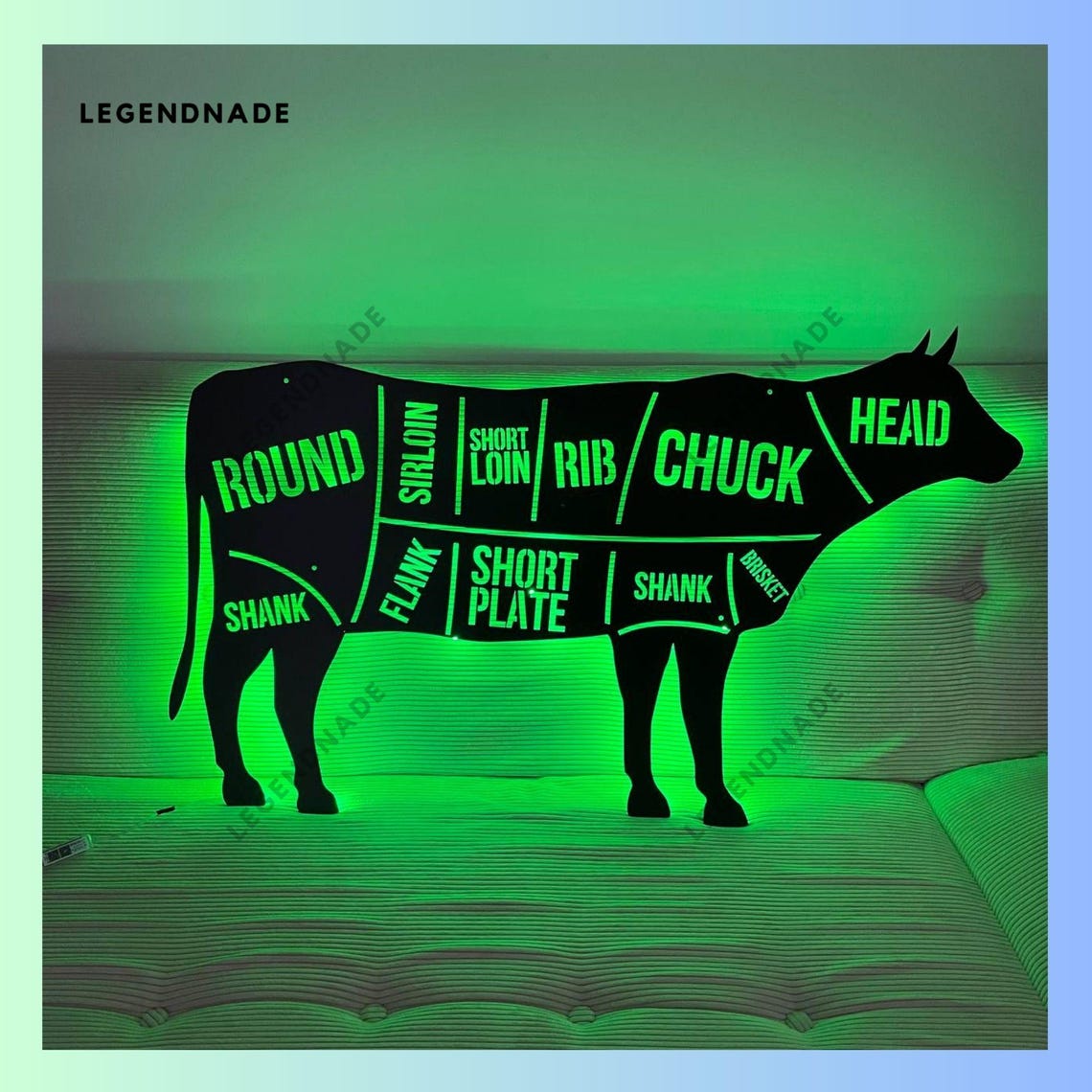 Personalized Cow Beef Cuts Metal Sign, Meat Butcher Metal Light ...