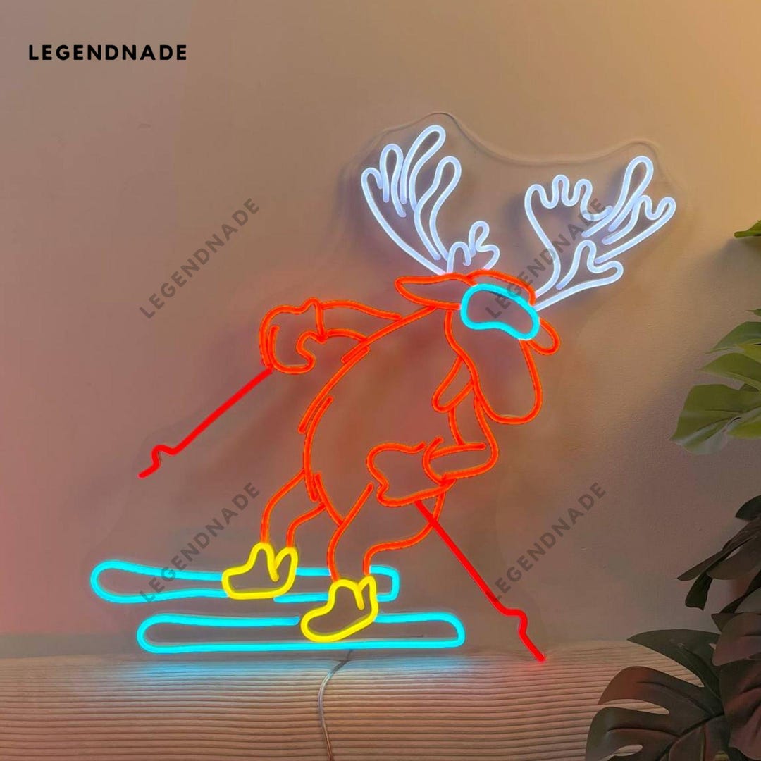 Moose Skiing Neon Sign, Moose Led Sign, Moose Skier Led Light, Moose ...