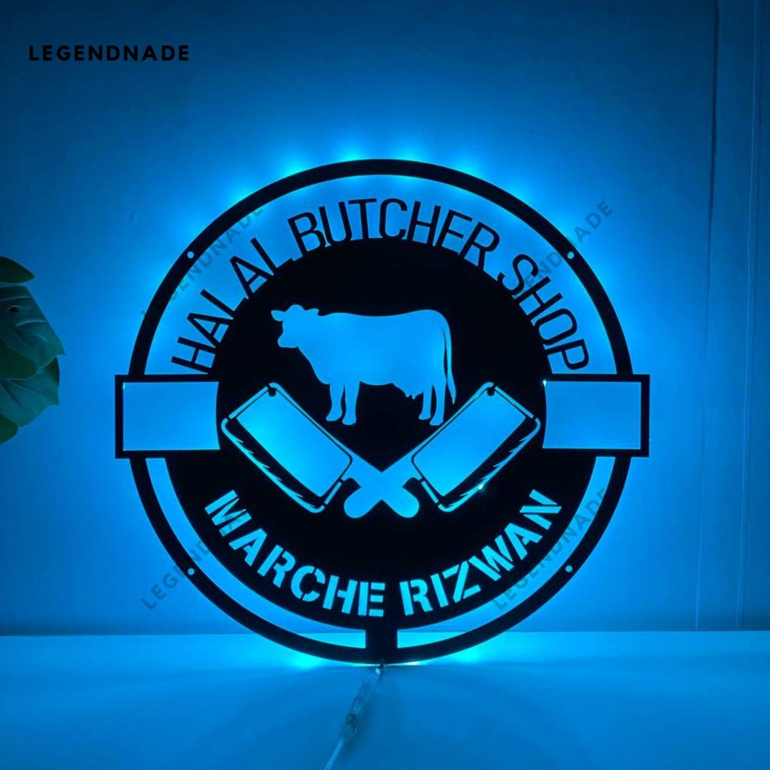 Personalized Butcher Shop Metal Sign, Cow Meat Butcher Metal Light ...