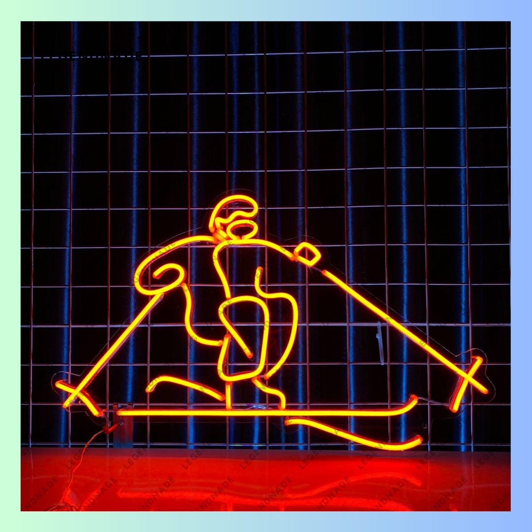 Skiing Neon Sign, Skiing Player Led Sign, Skiing Led Light, Skiing ...