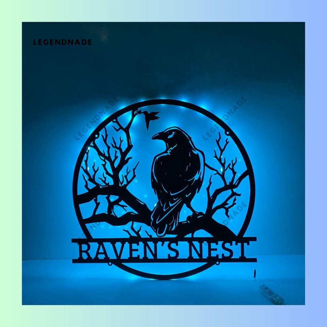 Personalized Raven Metal Sign, Raven Metal Light, Raven Animal Led ...