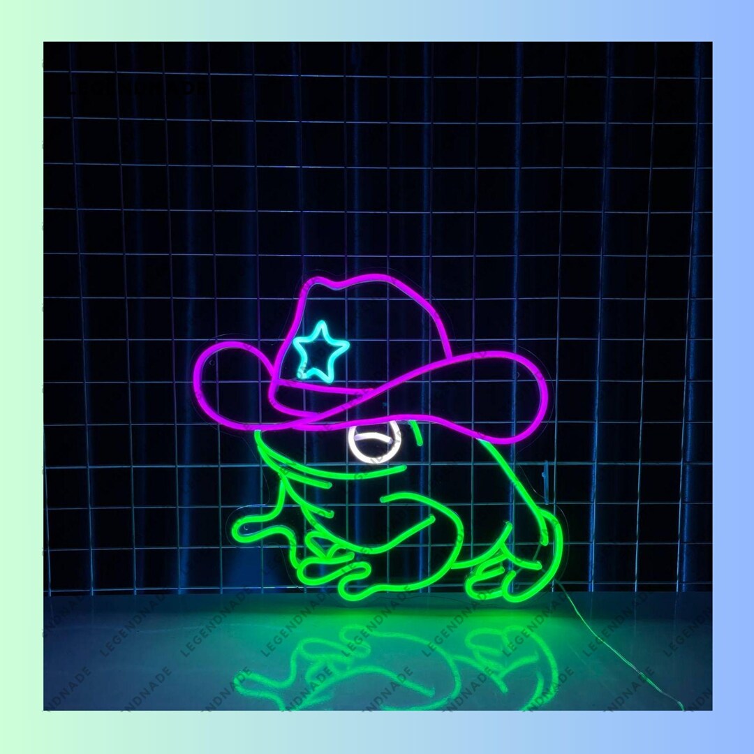 Frog Cowboy Neon Sign, Cowboy Frog Led Sign, Frog Cowboy Hat Led Light ...