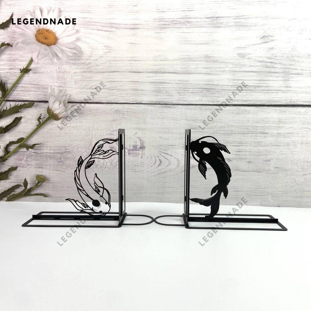 Personalized Koi Fish Metal Bookend, Fish Metal Bookends, Bookshelf ...
