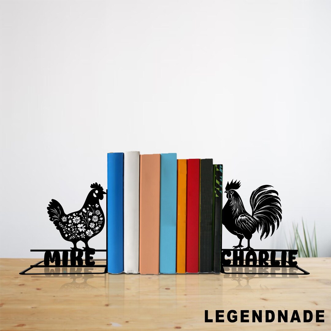 Custom Chicken Bookends, Chicken Art Book End for Book Lovers Gift ...