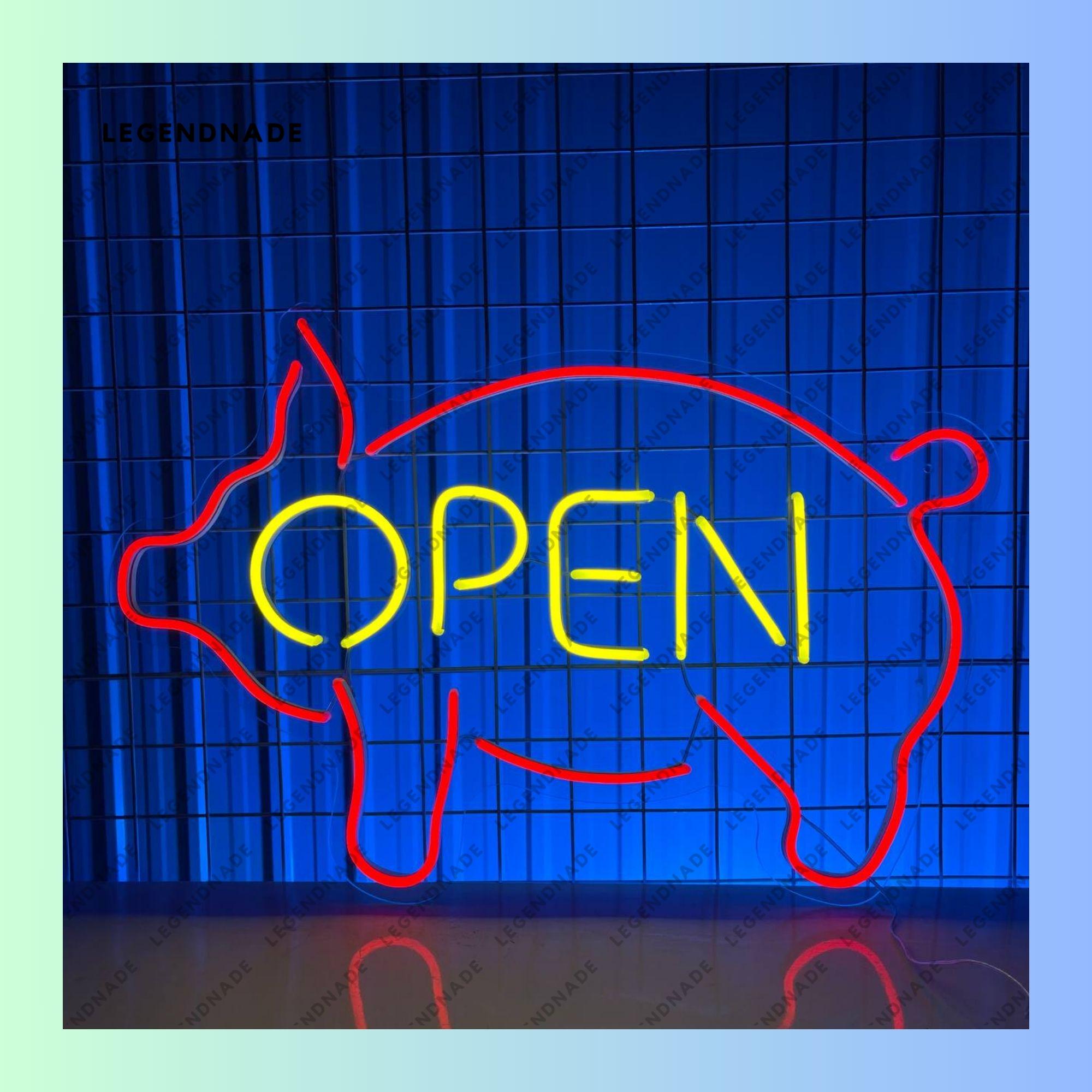Pig Open Neon Sign, Butcher Shop Open Led Sign, Pig Meat Shop Led Light ...