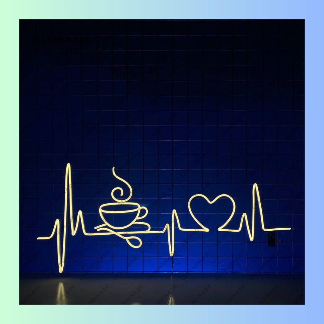 Coffee Heartbeat Neon Sign, Heartbeat Led Sign, Coffee Cup Led Light ...