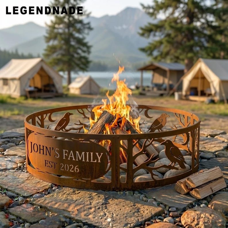 Raven Bird Fire Pit Ring, Custom Metal Fire Pit, Raven Bird Backyard ...