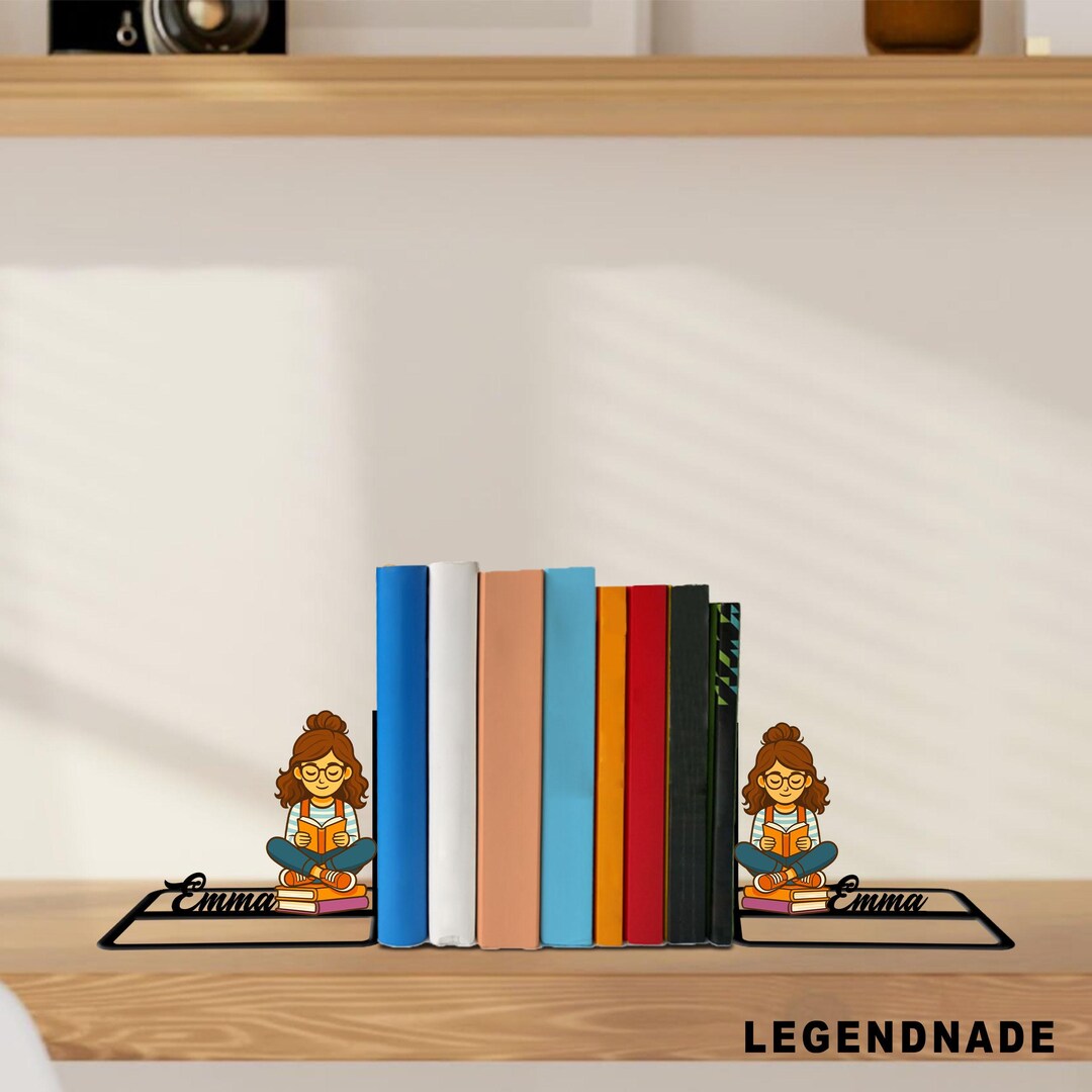 Custom Girl Reading Book Metal Bookends, Girl Reading Bookend, Read ...