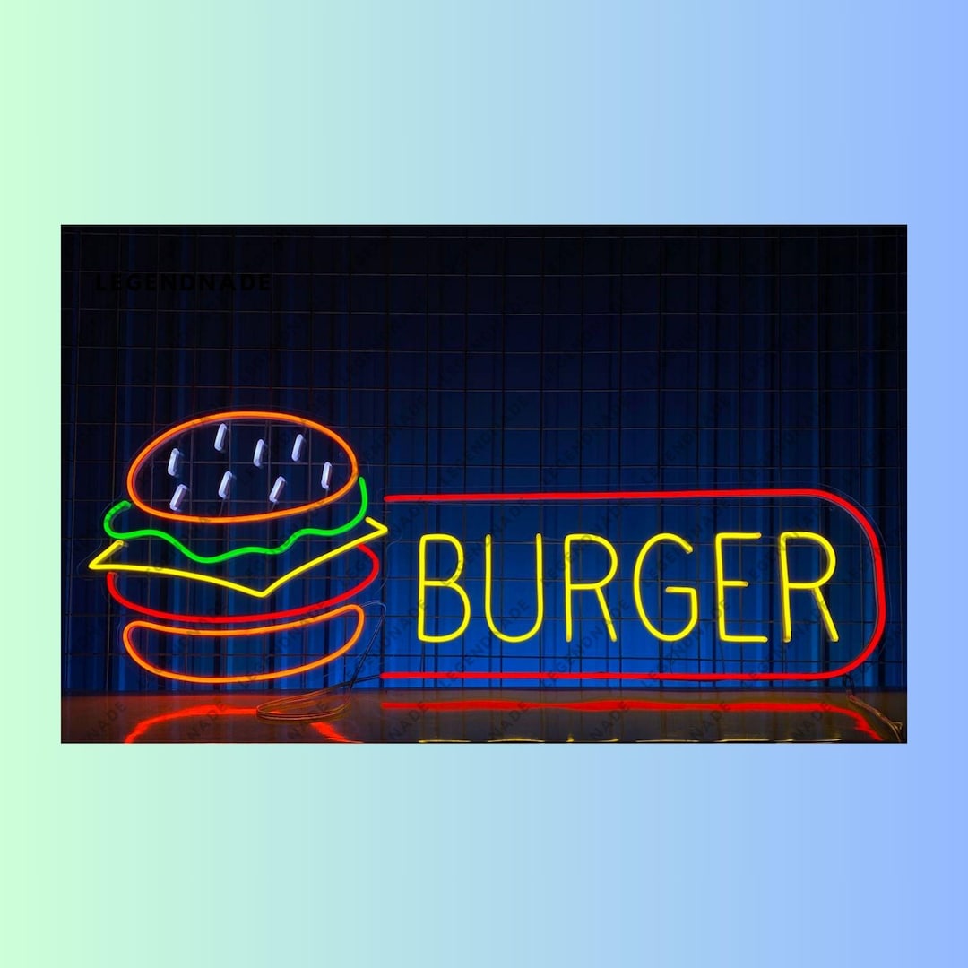 Burger Neon Sign, Burger Led Sign, Hamburger Store Led Light, Open ...