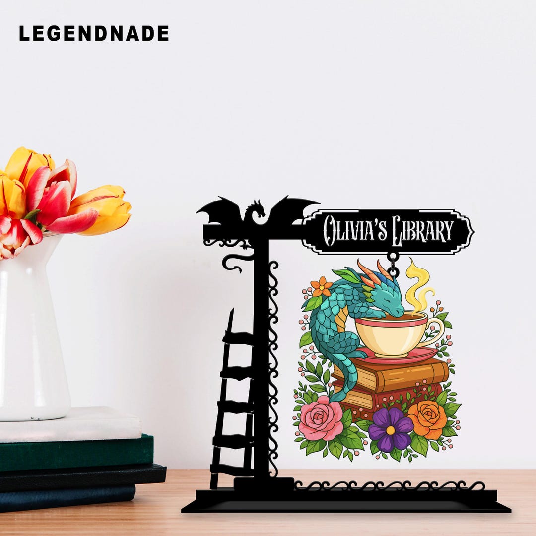Personalized Dragon Library Sign, Custom Name Reading Desk Mini ...