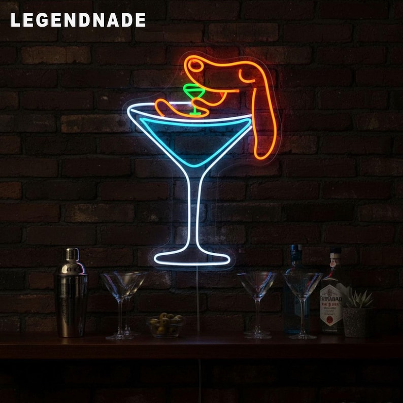 Martini Neon Sign With Dachshund , Bar Wall Decor LED Neon Light ...