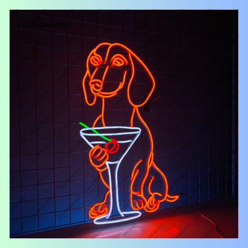 Dachshund Drinking Martini Neon Sign Dachshund Martini Led Sign ...