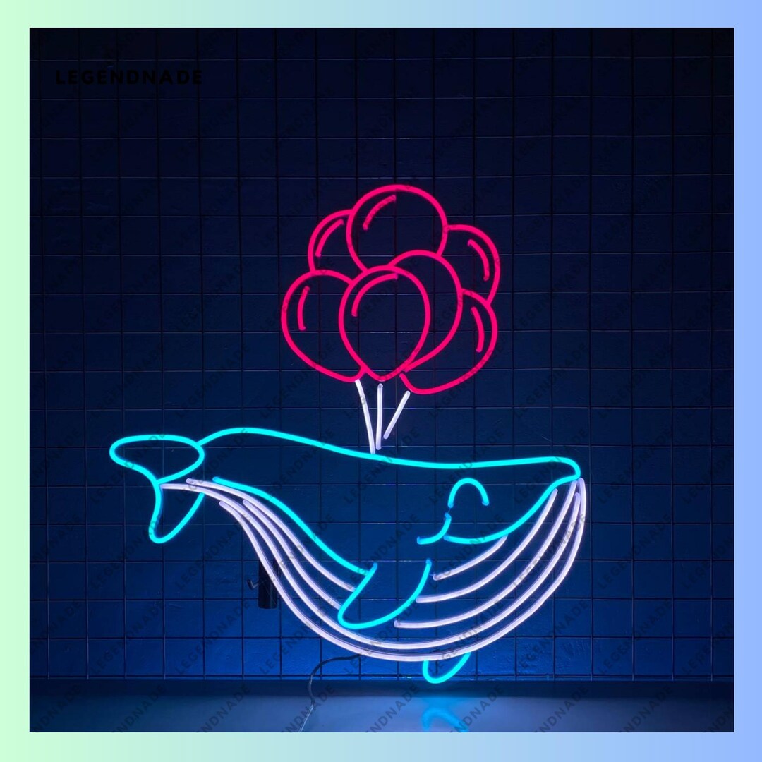 Whale Balloon Neon Sign, Balloon Whale Led Sign, Whale Led Light, Whale ...