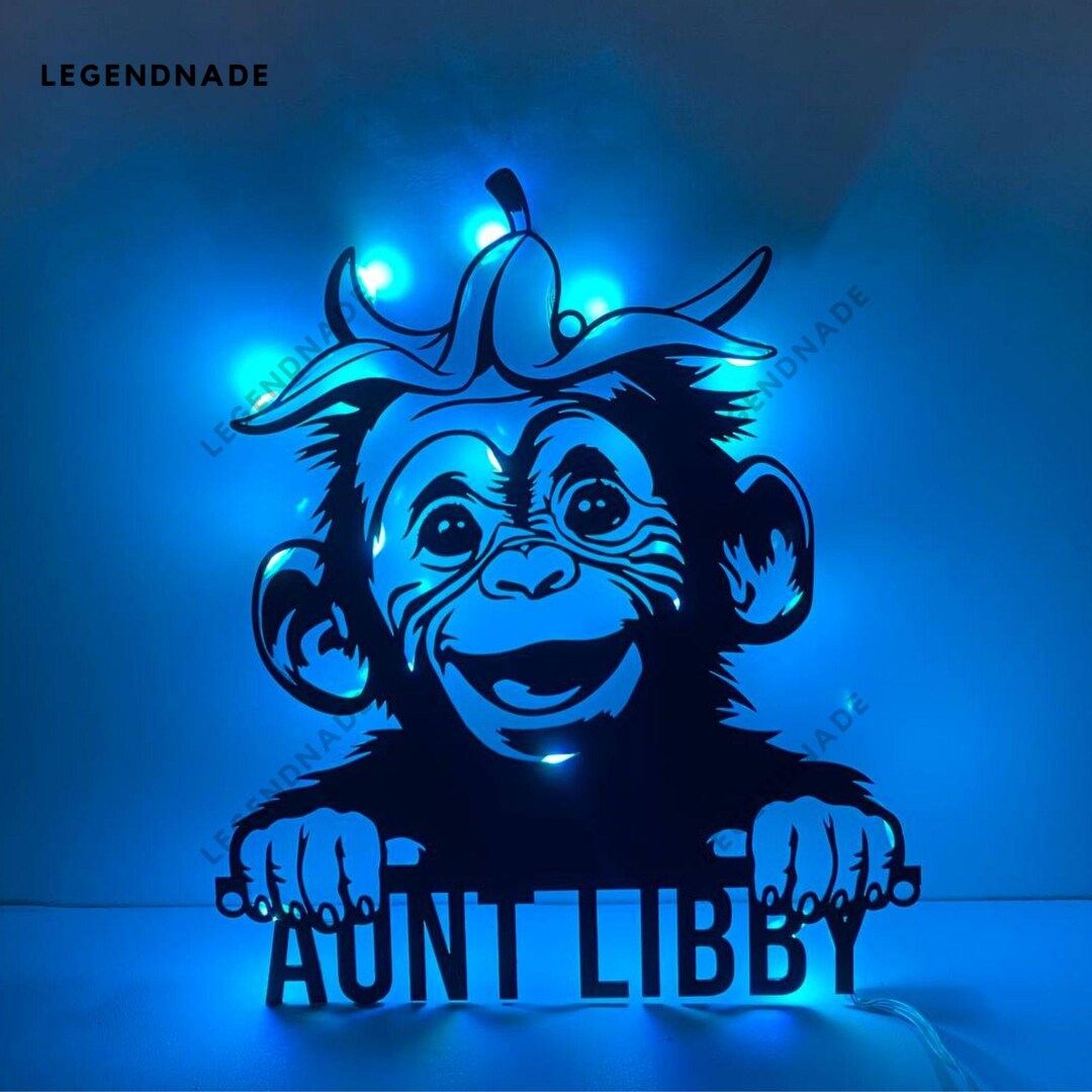 Personalized Monkey Banana Peel Metal Sign, Monkey Metal Light, Monkey ...