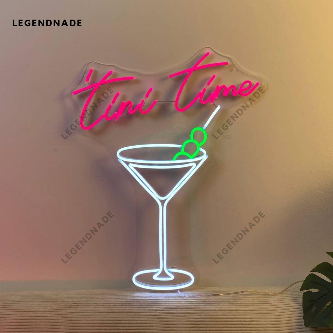 Tini Time Neon Sign, Martini Led Sign, Martini Cocktails Led Light, Martini Neon Ligh for Bar ...