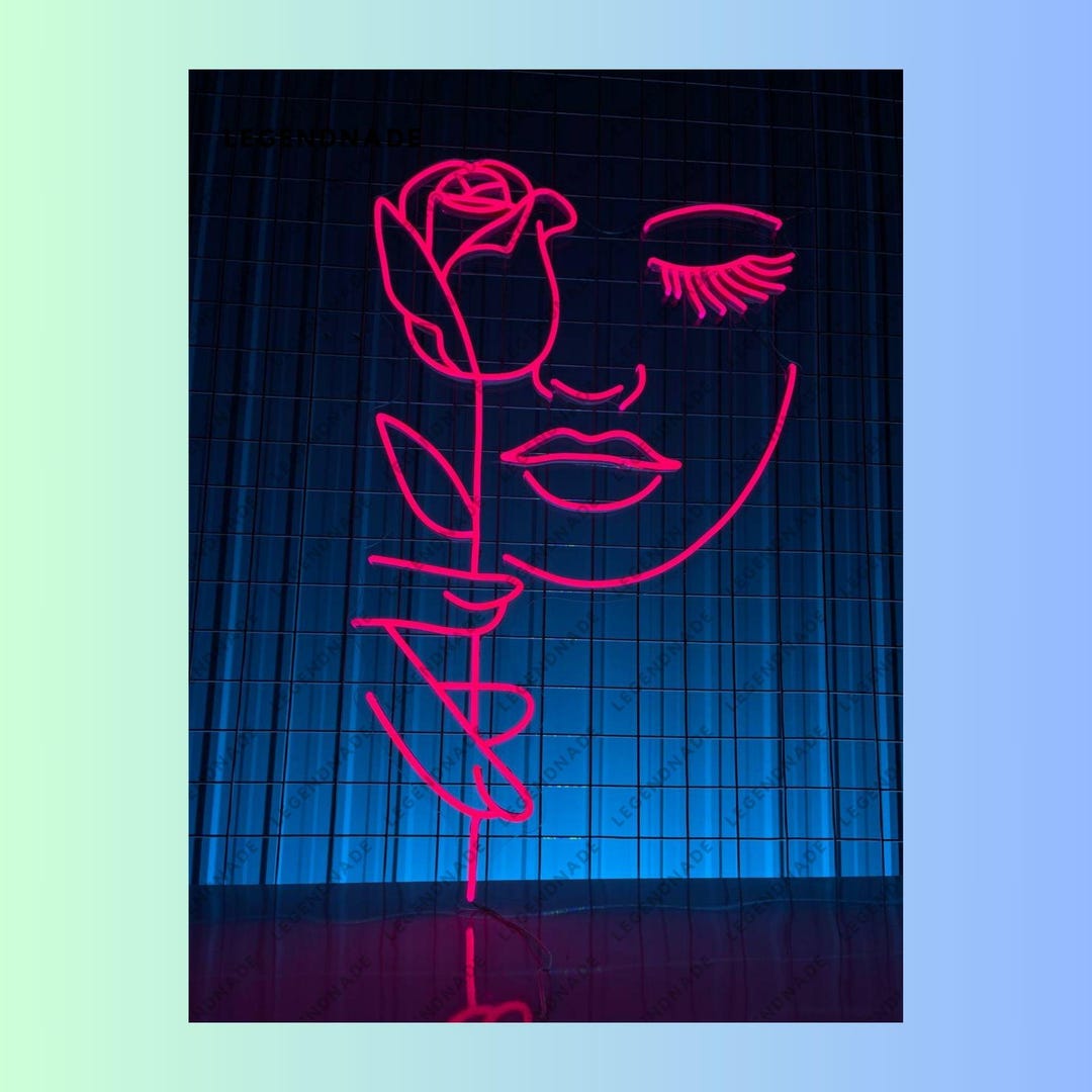 Rose Face Girl Neon Sign, Girl Flower Led Sign, Floral Girl Led Light ...