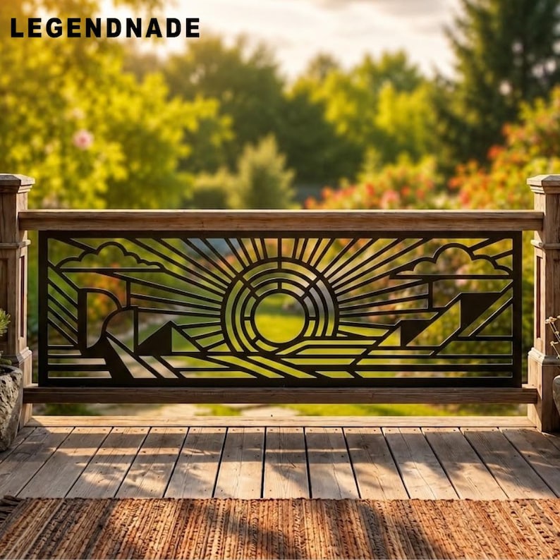 Geometric Sun Metal Railings, Modern Privacy Panel Decor, Abstract ...