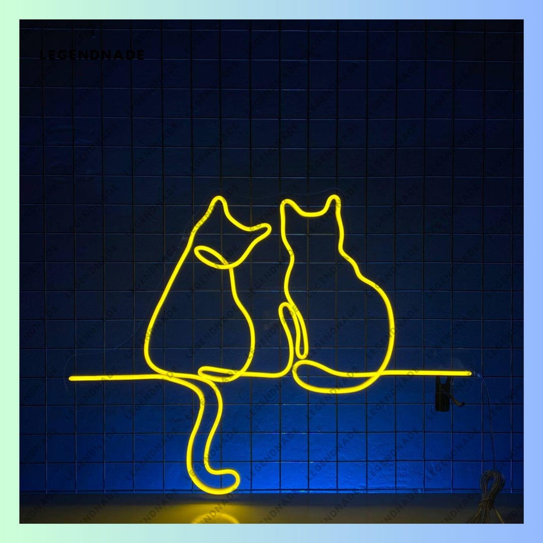 Couple Cats Neon Sign, Cat Line Art Led Sign, Cute Cat Led Light, Cat ...