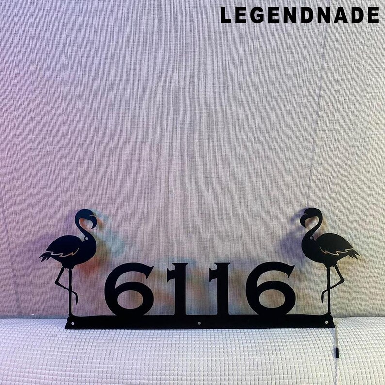 Flamingo Metal House Number: Tropical Outdoor Address Sign, Flamingo ...