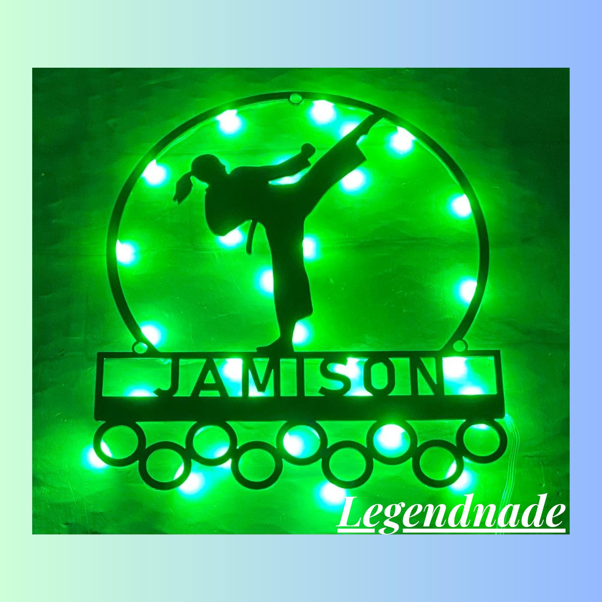 Personalized Karate Medal Hanger Wall Art Led Light, Karate Player Name ...