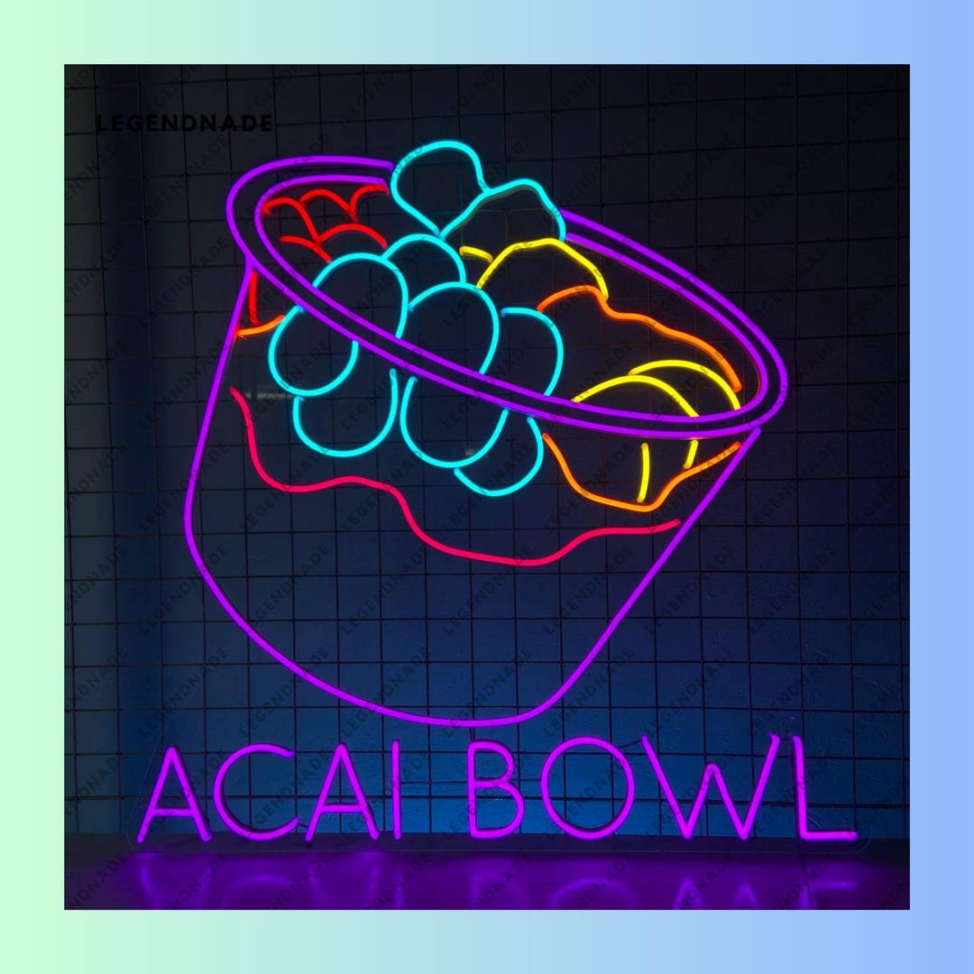 Acai Bowl Neon Sign, Acai Fruit Led Sign, Acai Store Led Light, Acai ...