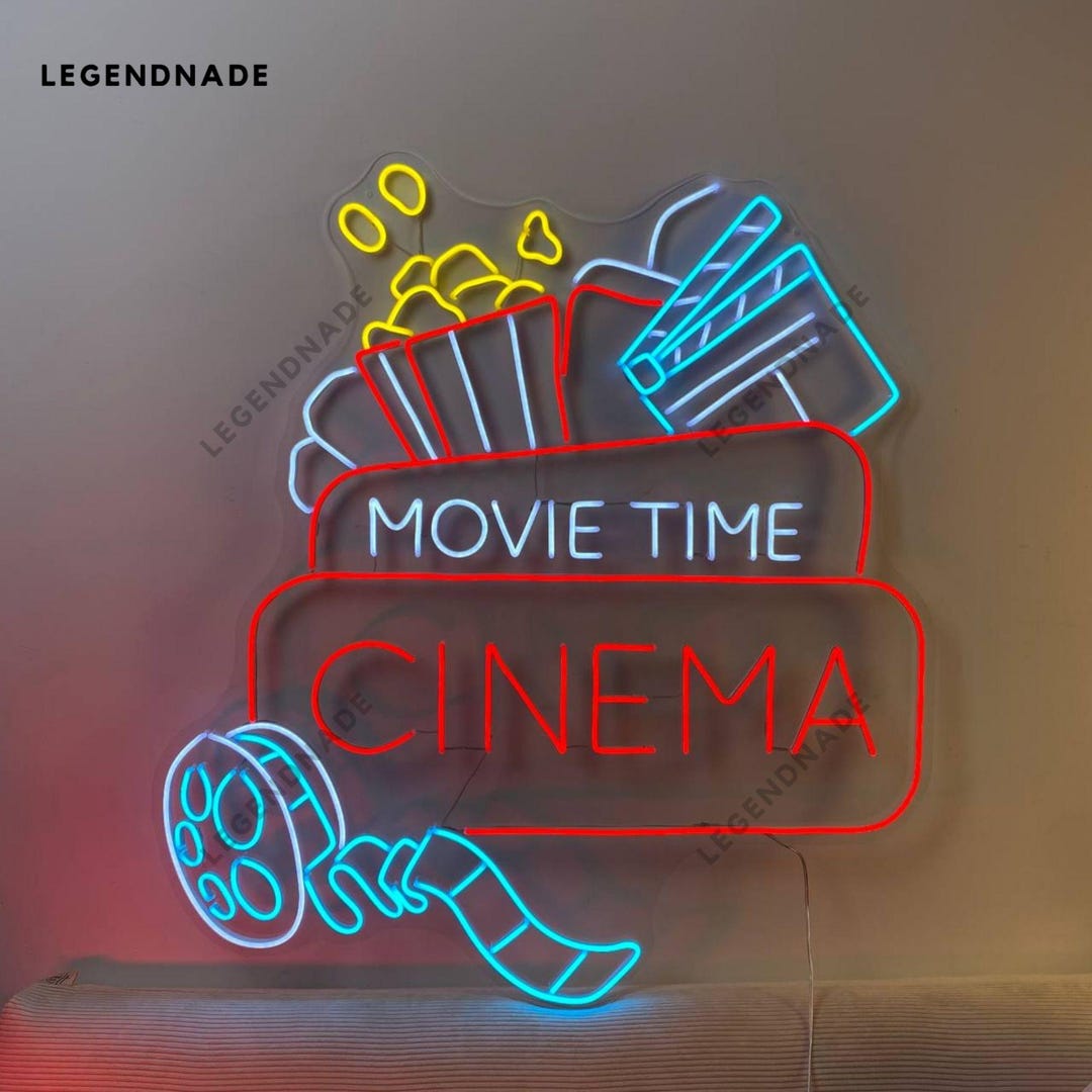 Cinema Neon Sign, Movie Time Popcorn Led Sign, Cinema Room Led Light ...