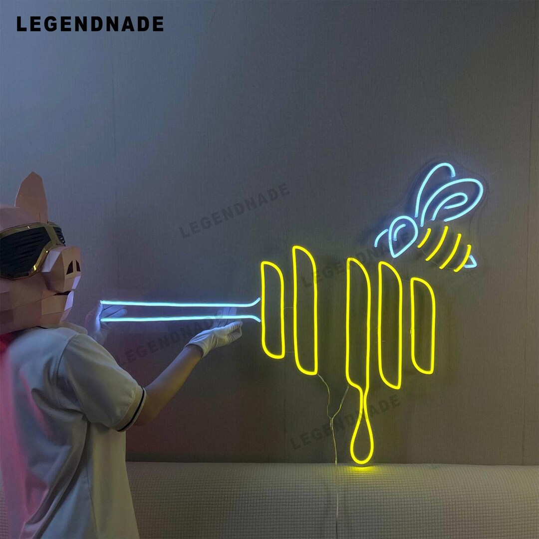 Custom Honey Dipper Neon Sign With Bee, LED Wall Light Decor, Honey ...