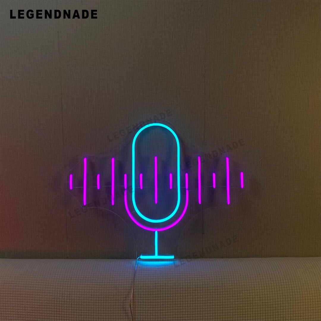 Microphone Neon Sign, Podcast LED Wall Art, Music Studio Decor, Audio ...
