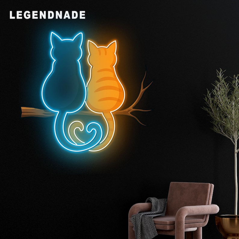Couple Cat Neon Sign, Cat LED Wall Light for Home Decor, Cat Lover Gift ...