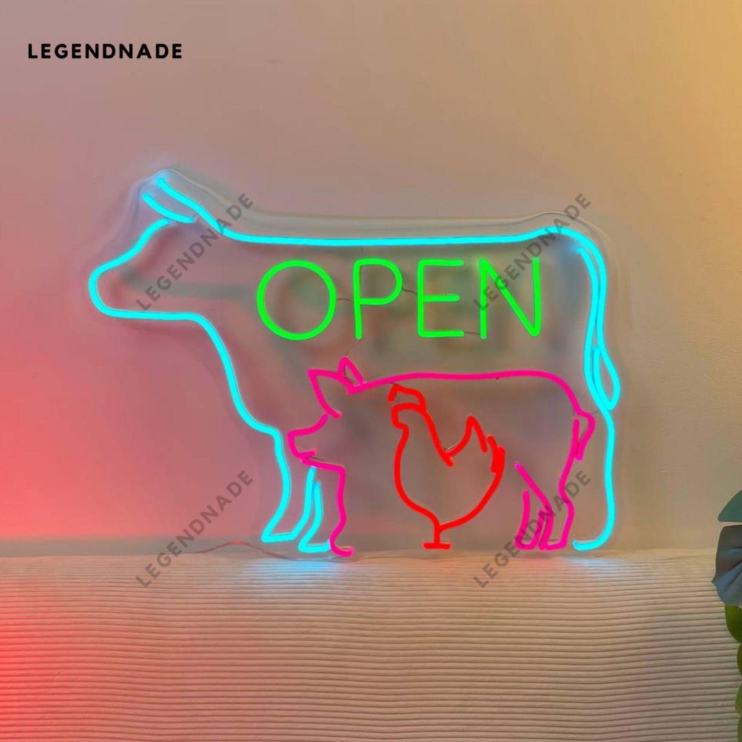 Butcher Open Neon Sign, Cow Pig Chicken Led Sign, Meat Shop Led Light ...