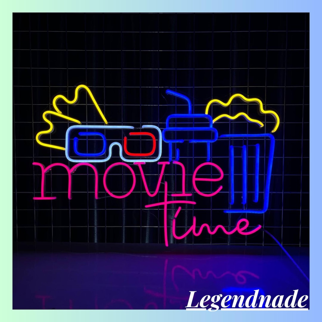 Cinema Neon Sign, Movie Night With Popcorn Led Sign, Cinema Room Led ...