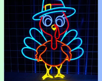 Turkey Neon Sign, Turkey Thanksgiving Led Sign, Happy Thanksgiving Neon ...