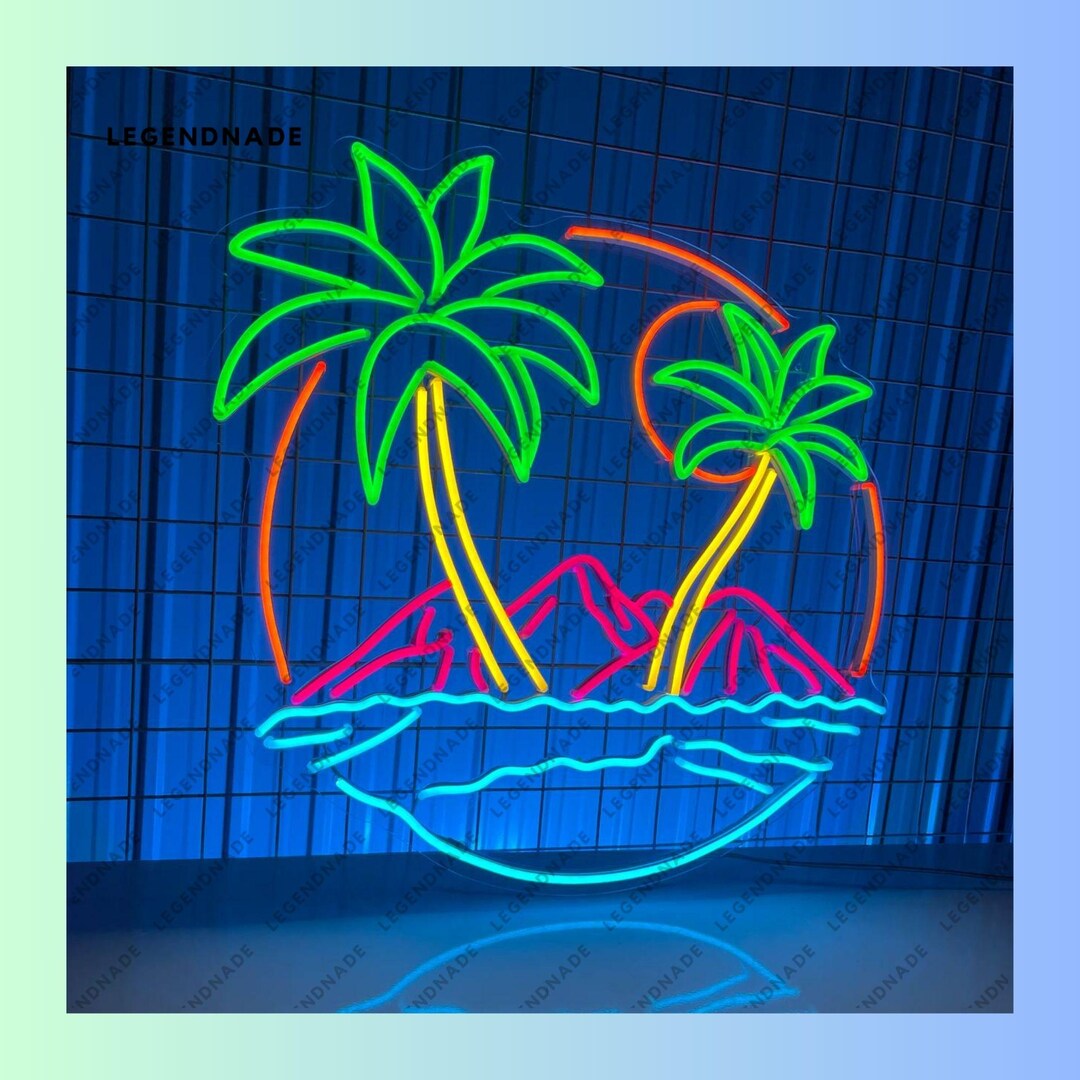 Palm Tree Sun Neon Sign, Ocean Palm Tree Led Sign, Sunrise Led Light ...