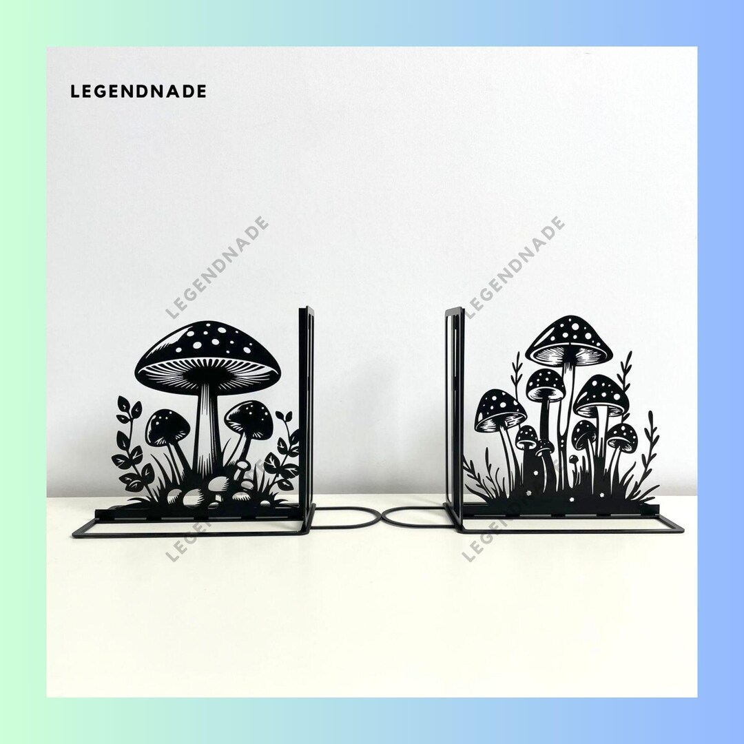 Personalized Mushroom Bookend Mushroom Metal Bookends, Bookshelf Decor ...