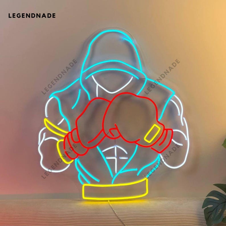 Man Boxer Neon Sign, Man Boxing Led Sign, Boxing Led Light, Boxer Neon ...