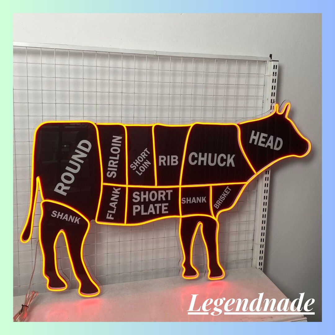 Cow Acrylic Neon Sign, Cow Led Sign, Cow Butcher Led Light, Cow Farm ...