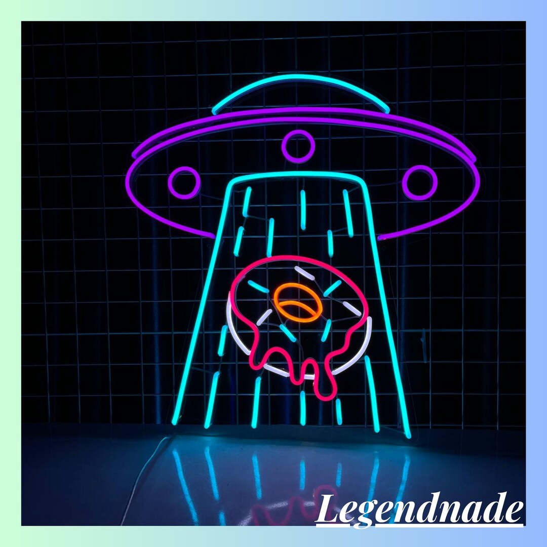UFO Donut Neon Sign, UFO Donut Led Sign, UFO Led Light, Donut Cake Neon ...