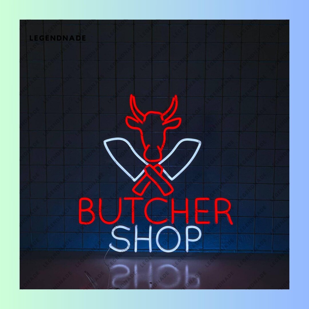 Butcher Shop Open Neon Sign, Butcher Led Sign, Cow Meat Led Light ...