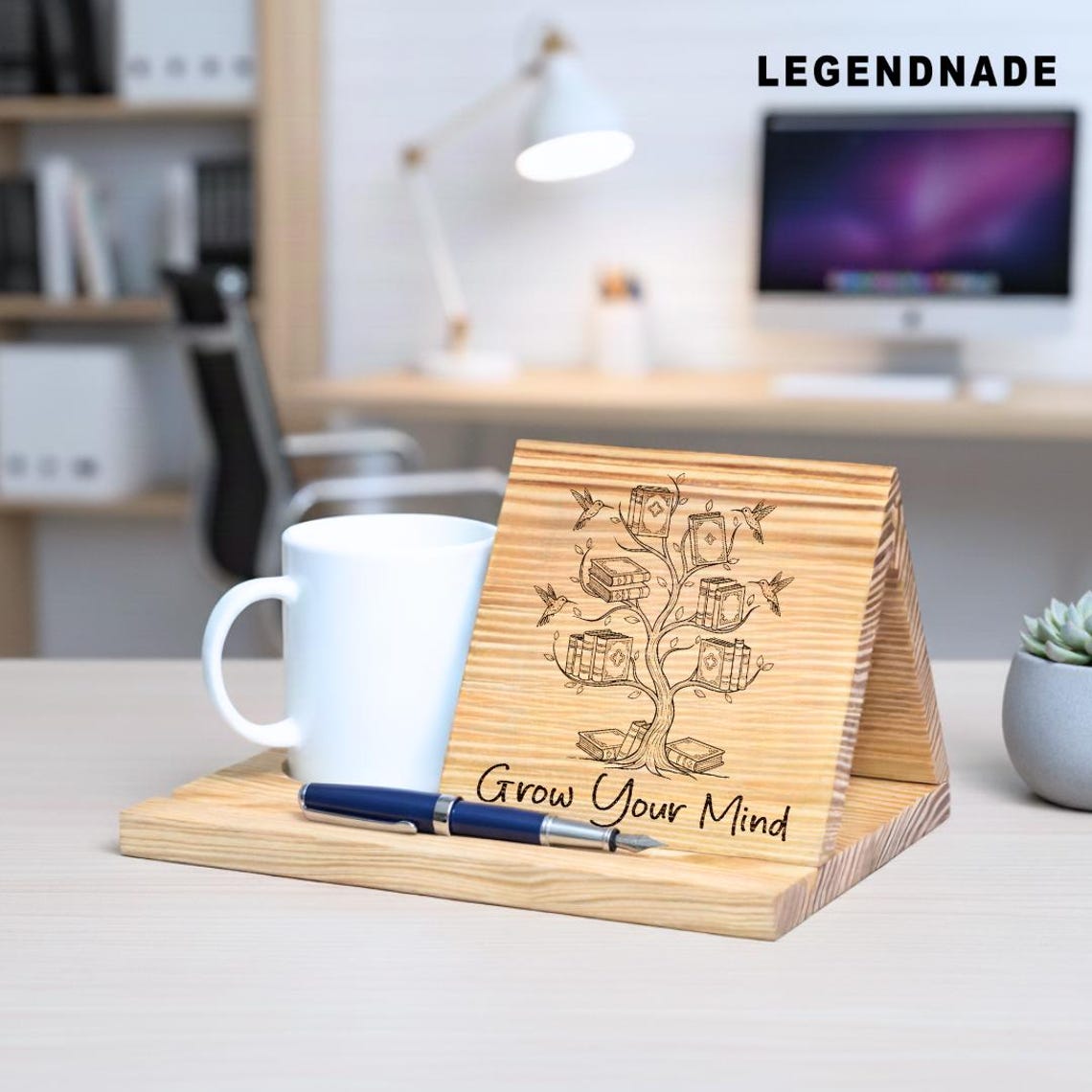 Tree Wooden Triangle Book Stand, Hummingbird Book Holder With Slot for ...