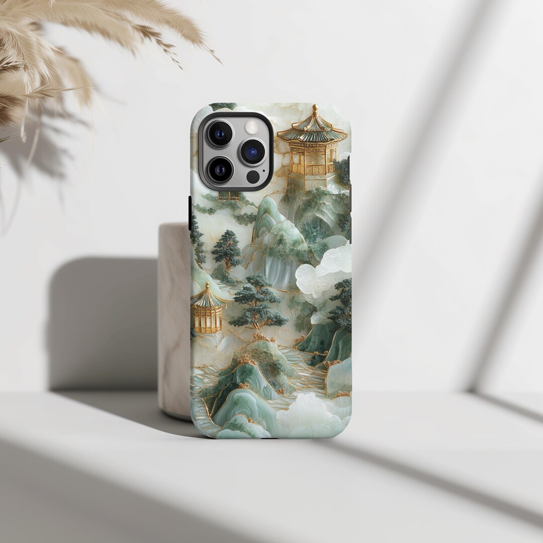 Phone Case, Jade Carving Landscape Design, Protective Phone Cover ...