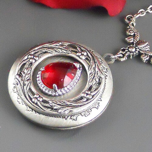 Victorian Red Locket Antique Silver Locket Rhinestone Vintage | Etsy