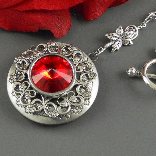 Victorian Red Locket Antique Silver Locket Rhinestone Vintage | Etsy
