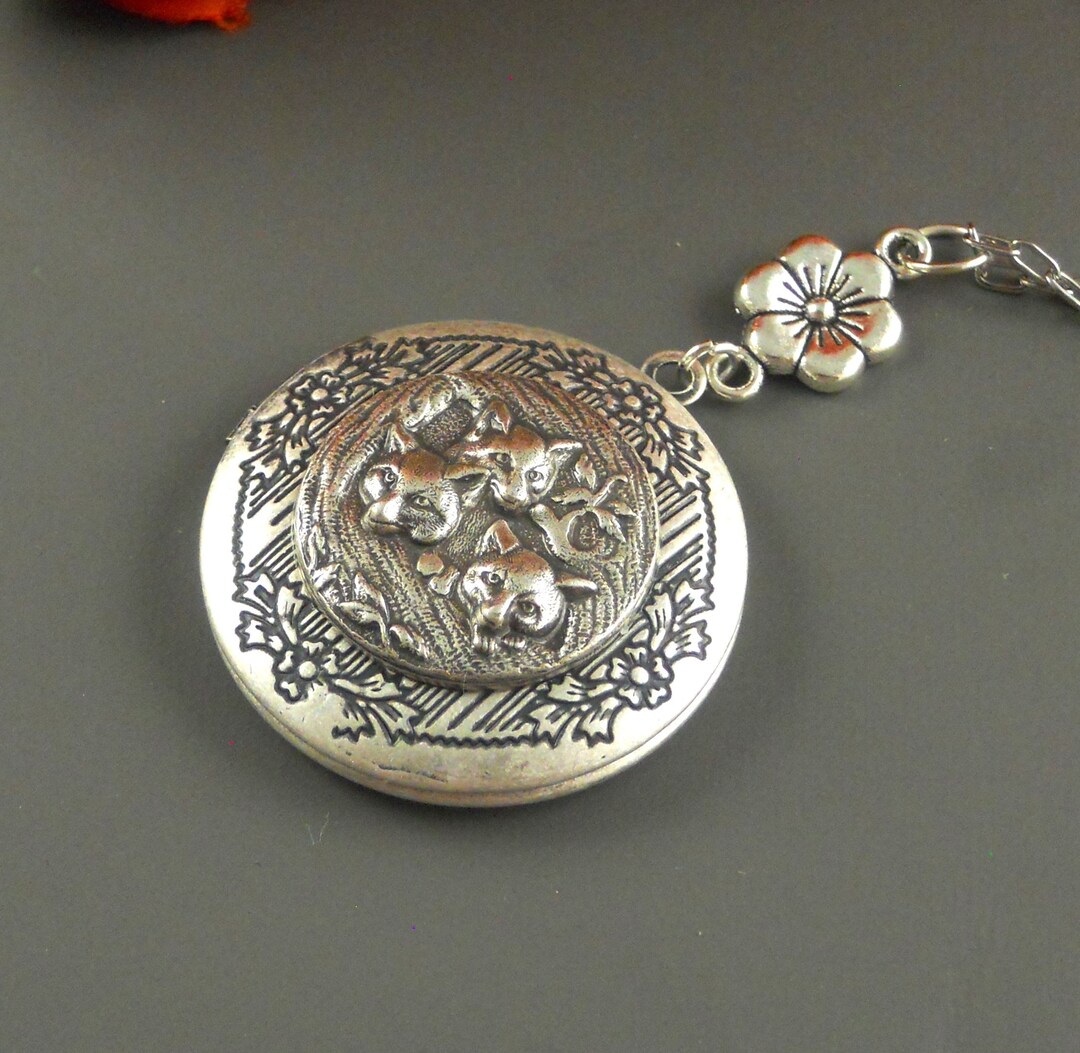 Silver Locket Fox Locket Silver Fox Locket Fox Fox Necklace Three Foxes ...