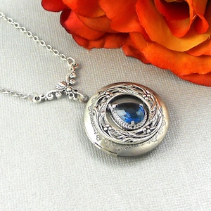 Custom Engrave Photo Necklace Victorian Sapphire Locket Antique Silver ...